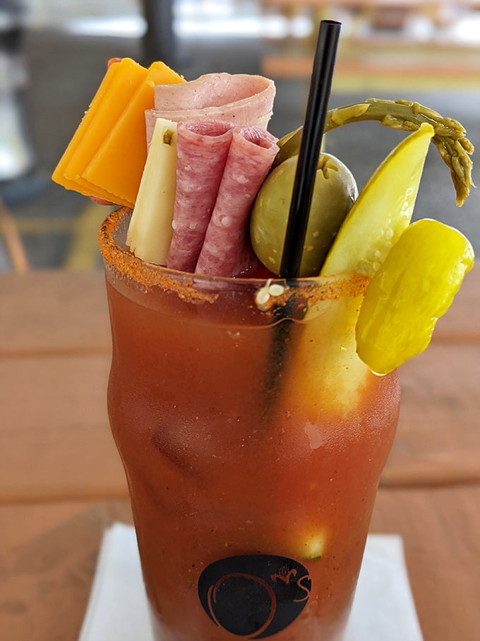 This Bloody Mary isn't just a drink—it's a meal, a conversation piece, and possibly the eighth wonder of the brunch world.