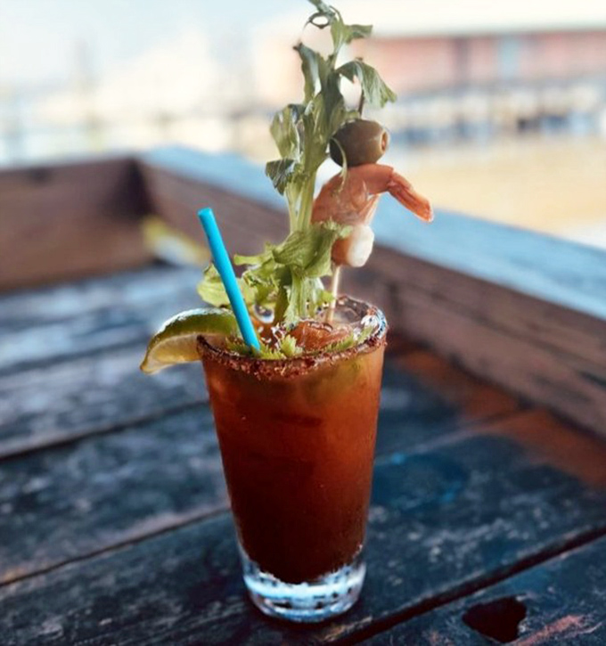 This isn't just a Bloody Mary—it's a liquid salad with a shrimp garnish that doubles as both cocktail and appetizer.