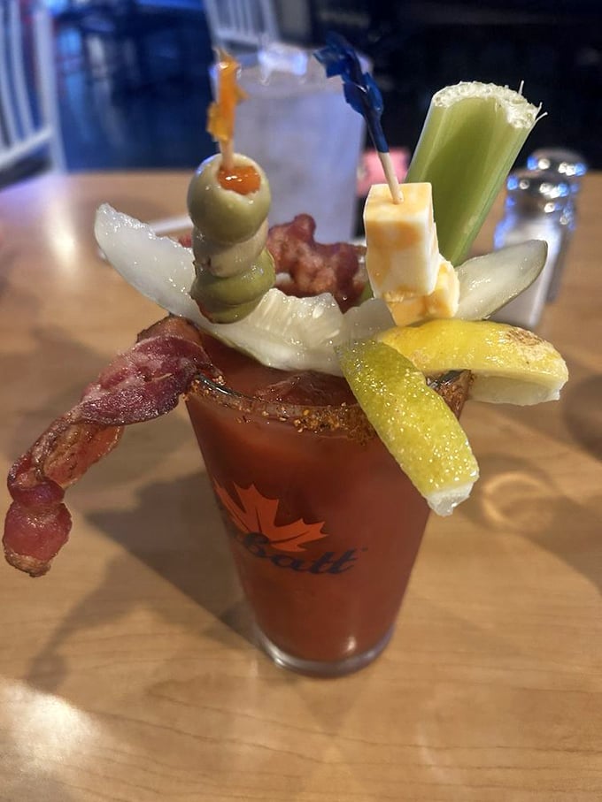 Not just a Bloody Mary – it's a meal in a glass, complete with a bacon strip that doubles as both garnish and appetizer.