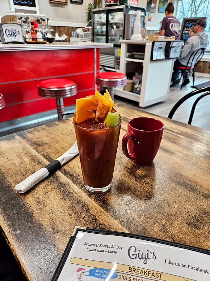 Their Bloody Mary comes dressed to impress with cheese, celery, and enough garnishes to count as a small appetizer. Morning salvation in a glass.