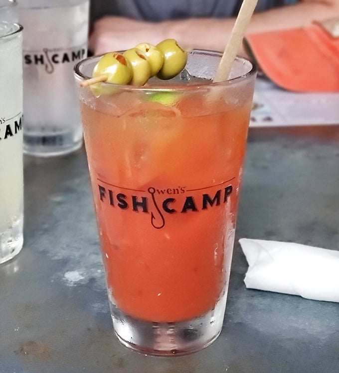 Not just a Bloody Mary, but a liquid brunch accessory, complete with olives on a skewer that doubles as an appetizer.
