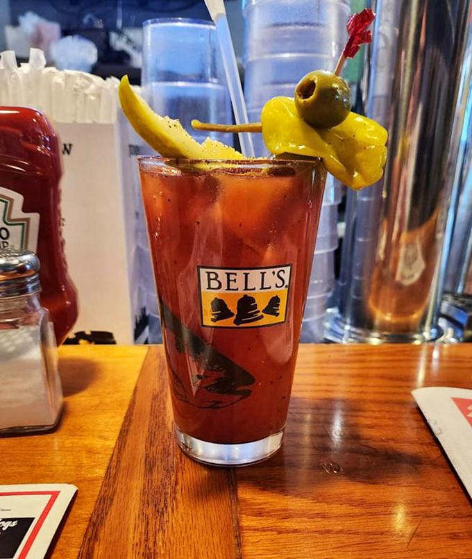 This Bloody Mary isn't just a drink, it's a statement piece. The olive and pepper garnish adding that perfect savory punctuation to your weekend.