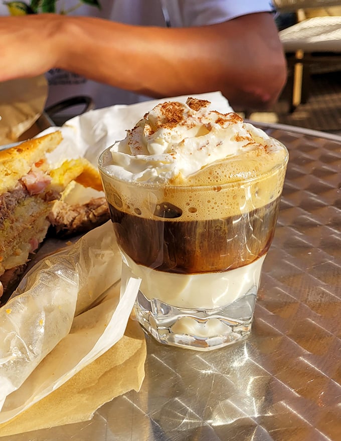 This bombon coffee doesn't just wake you up – it serenades your taste buds with layers of espresso, milk, and whipped cream.