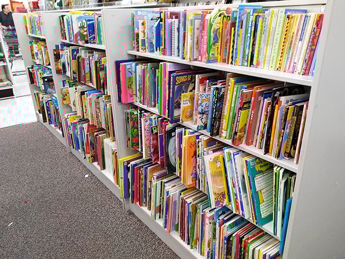 The children's book section – where literary adventures cost less than a fancy coffee and last infinitely longer.
