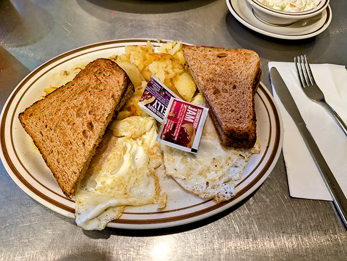 Breakfast simplicity that would make your grandmother nod in approval. Those eggs aren't just cooked – they're respected.