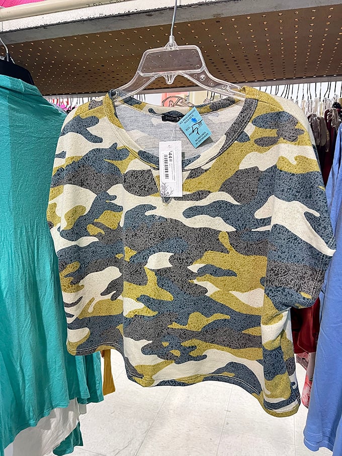 This camo shirt proves you can stand out while blending in – the perfect paradox hanging right before your eyes.