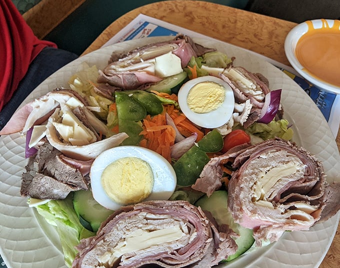 This chef's salad isn't just a meal—it's architecture. Those perfectly rolled meats and boiled eggs create a protein playground worth diving into.