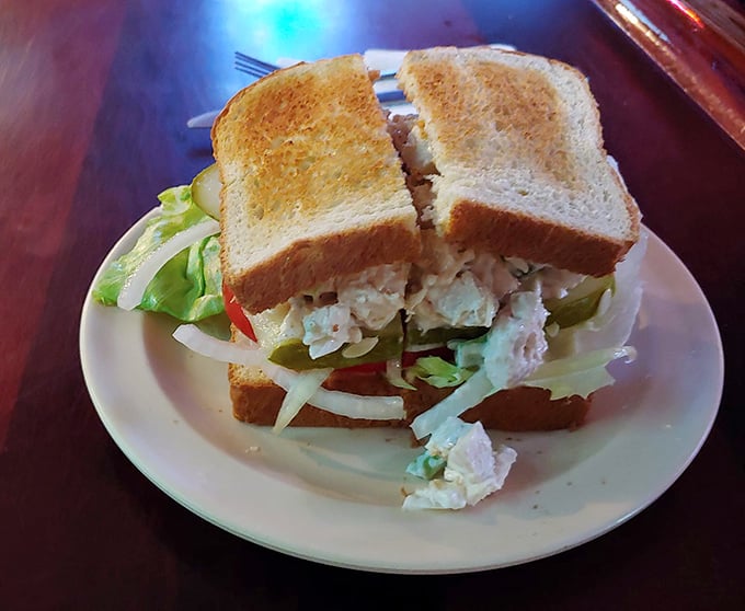 A chicken salad sandwich that puts country club versions to shame. Fresh, creamy, and substantial—proof that classics become classics for good reason.