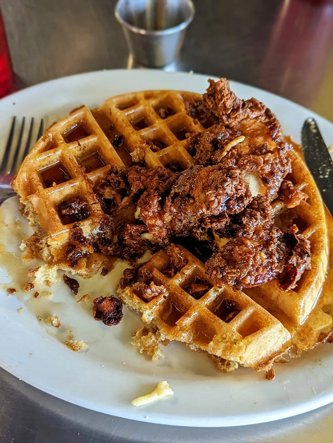 Chicken and waffles—the breakfast equivalent of finding out your favorite band is playing in your backyard. Sweet, savory, and utterly magnificent.