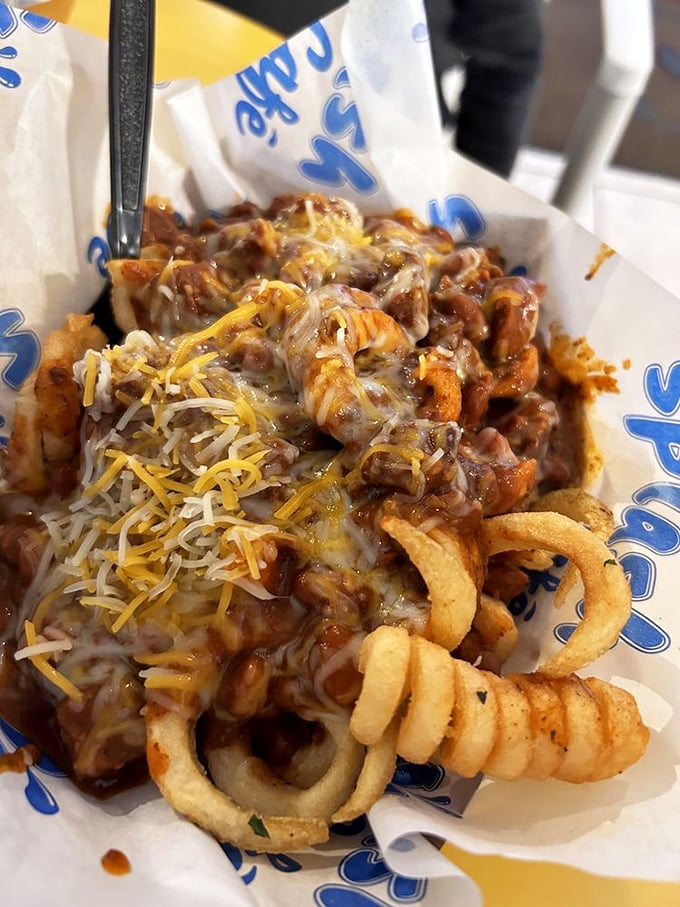 Chili cheese fries that look like they're auditioning for a food commercial – and they'd definitely get the part.