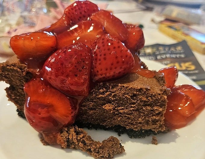 Chocolate cake crowned with fresh strawberries proves that some desserts are worth every single guilt-free bite you'll take.