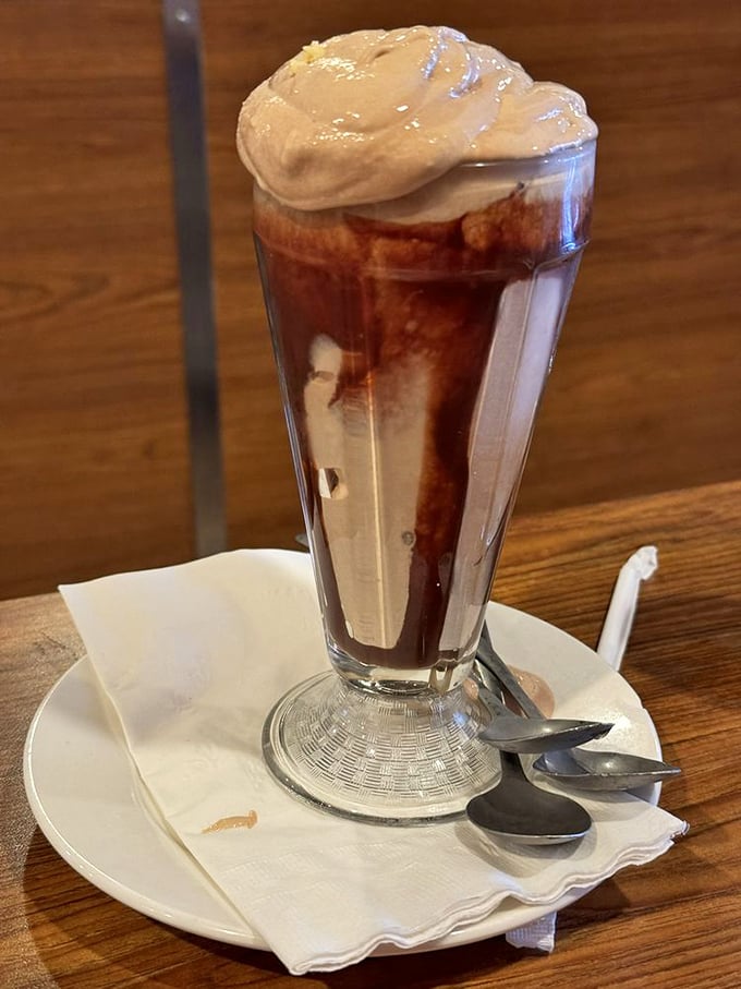 That chocolate malt isn't playing around—thick enough to require serious straw commitment but worth every bit of the delicious effort.