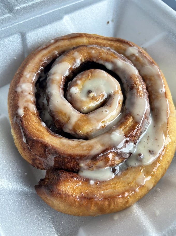 This cinnamon roll isn't just breakfast, it's an event. Swirls of cinnamon, rivers of icing – dessert masquerading as a morning meal.