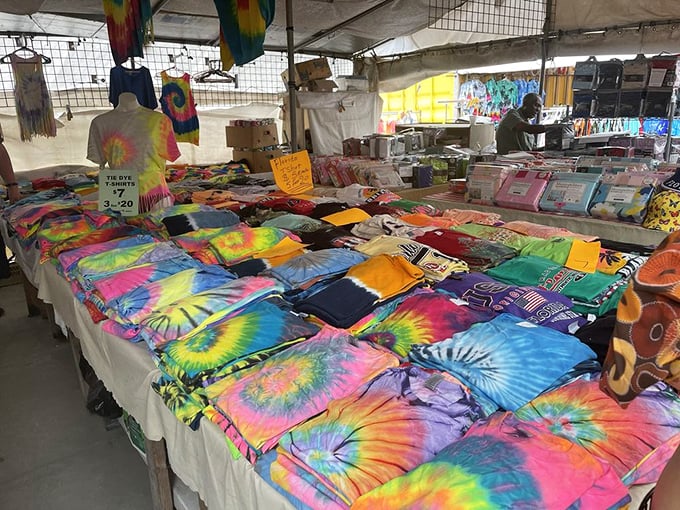 Tie-dye explosion! The 1960s never really left Florida – they just set up shop at this technicolor booth where Jerry Garcia would feel right at home.
