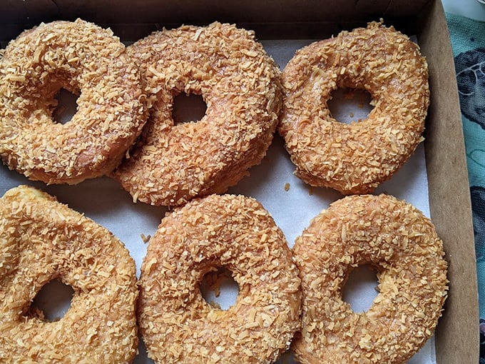 These coconut-crusted beauties look like they're wearing tiny winter coats – deliciously tropical despite Pennsylvania's sometimes frosty mornings.