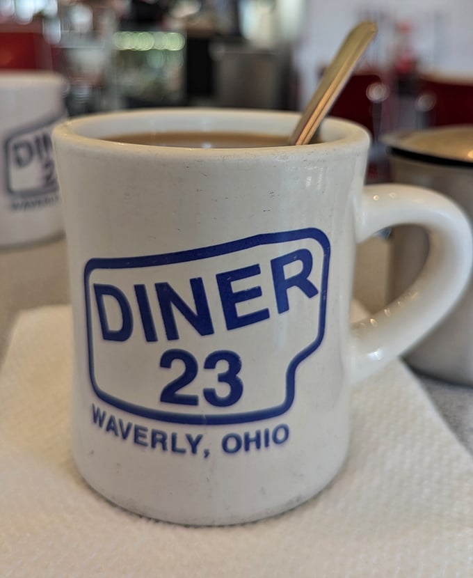 The official fuel of diner enthusiasts everywhere—coffee served in a sturdy mug that feels like an old friend in your hand.
