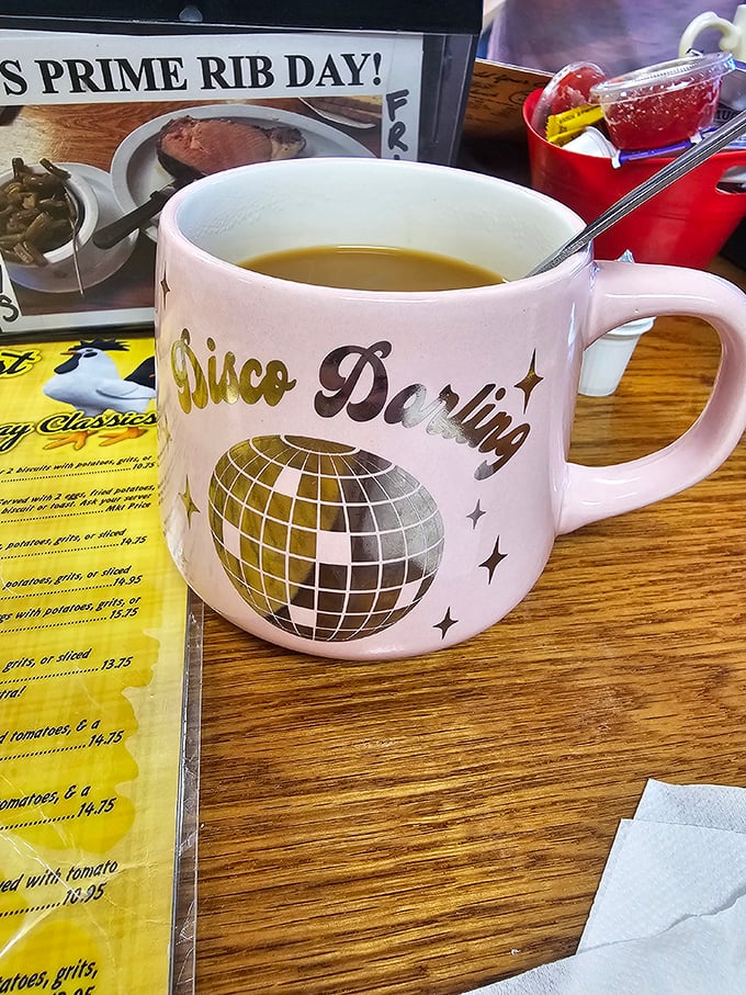 That "Disco Darling" mug isn't just holding coffee; it's holding liquid motivation with a side of Florida diner charm and Saturday Night Fever nostalgia.