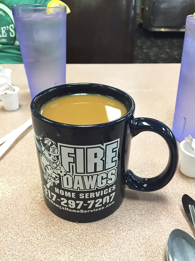 The coffee comes in mugs with local character—because even your caffeine delivery system should have a sense of place.