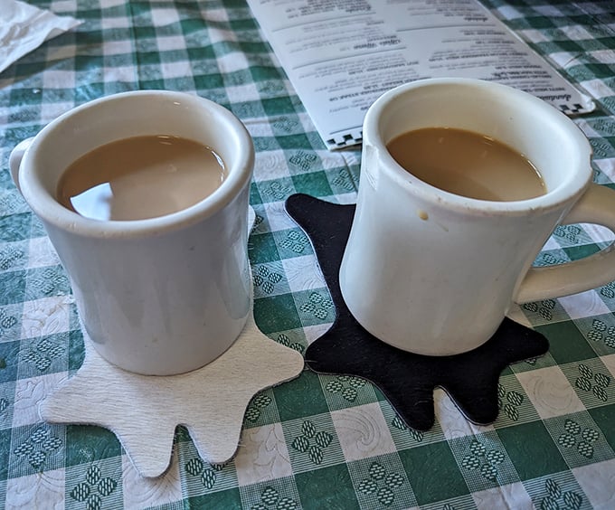 Two mugs of diner coffee—not fancy, not pretentious, just honest brew that keeps Omaha running one refill at a time.