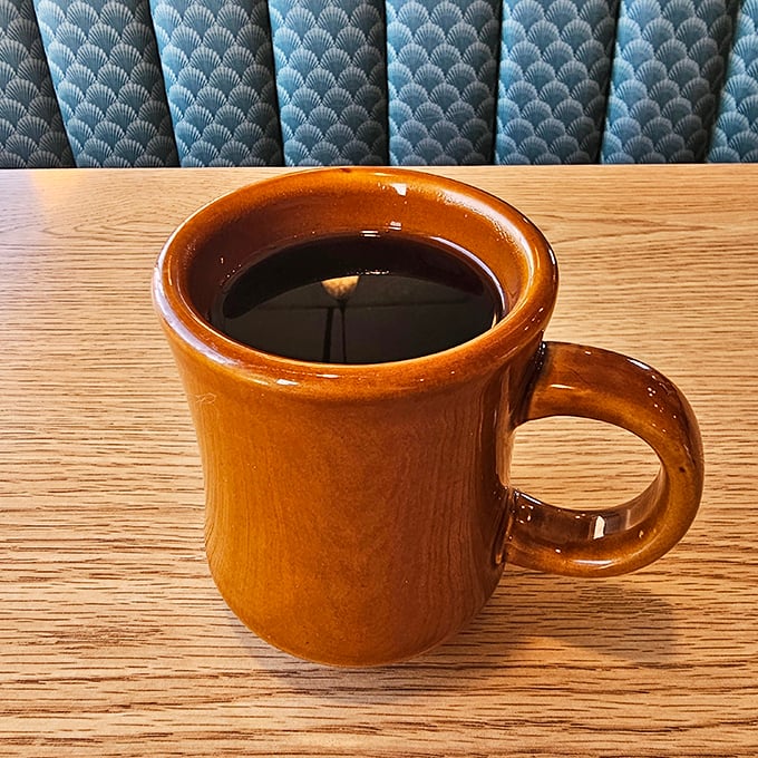 The humble brown diner mug—delivering liquid motivation since forever. This coffee doesn't need fancy names or elaborate preparation to hit the spot.