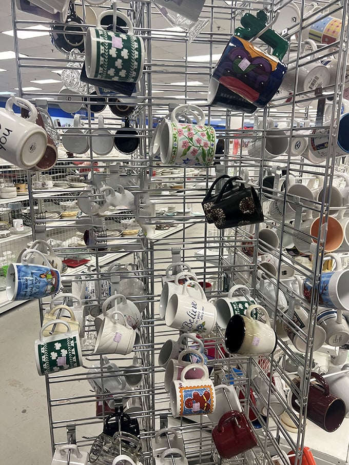 Mug collectors will lose their minds over this spinning tower of ceramic personality. Each cup tells a different story – from vacation memories to quirky sayings.