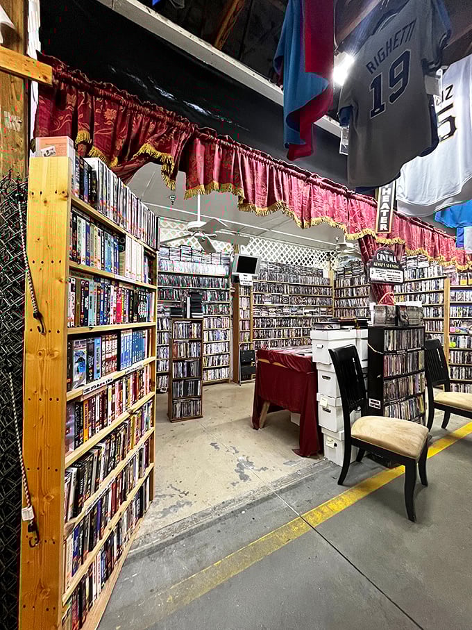 Cinema paradise nestled between market aisles—where forgotten films and yesterday's blockbusters await their second act in your home theater.
