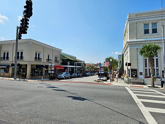 This intersection captures Mount Dora's essence: historic buildings, palm trees, and that "I could actually live here" feeling that hits you after just one visit.