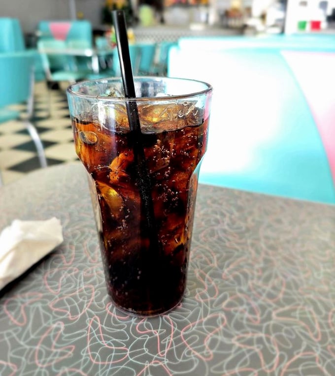 Even the sodas come dressed for the occasion – served in glasses so classic they should be in a museum of American dining.