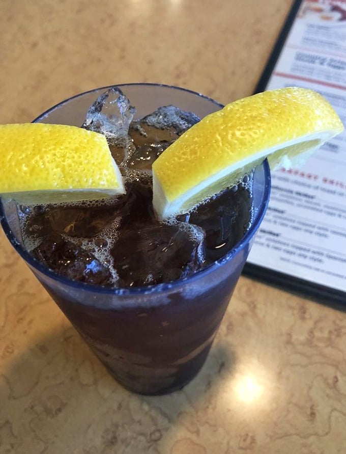 Even the drinks come dressed for success – this cola with fresh lemon wedges is ready for its close-up.