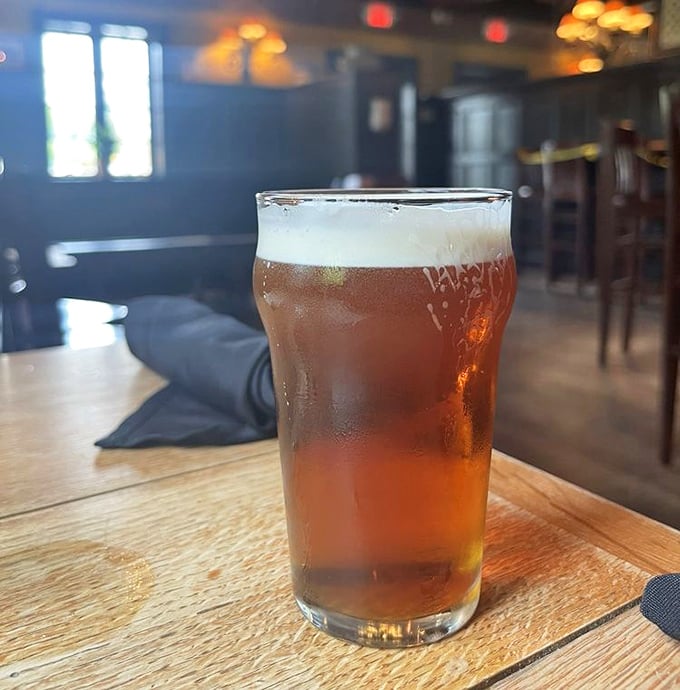 A proper imperial pint – all 20 glorious ounces – with that perfect foam crown. In a world of skimpy servings, The Whip pours with British generosity.