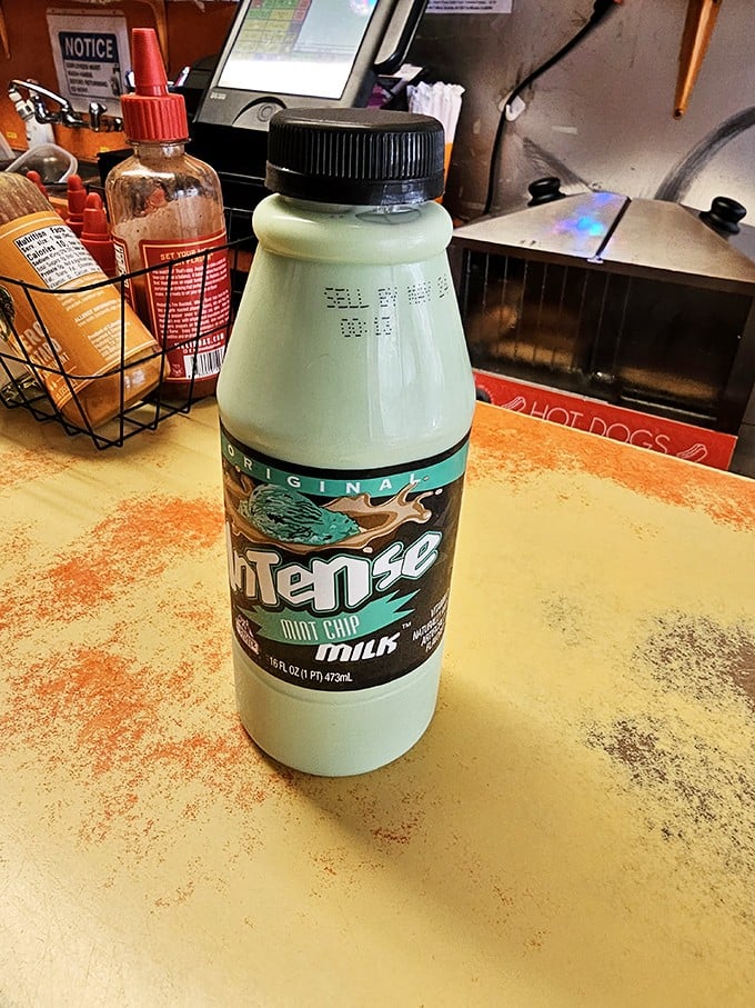 Even the beverages here are nostalgic. That mint chip milk might be the perfect counterbalance to spicy chili—like dessert and dinner in one sitting.
