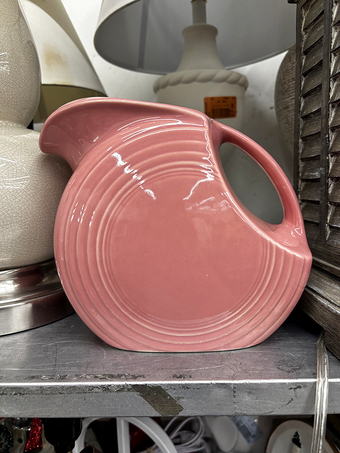 This pink Fiestaware pitcher isn't just kitchenware—it's a mid-century statement piece waiting to star in your Instagram photos.
