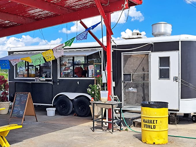 Food truck philosophy: The best meals sometimes come from the most unassuming kitchens. Those colorful flags promise flavors worth the journey.