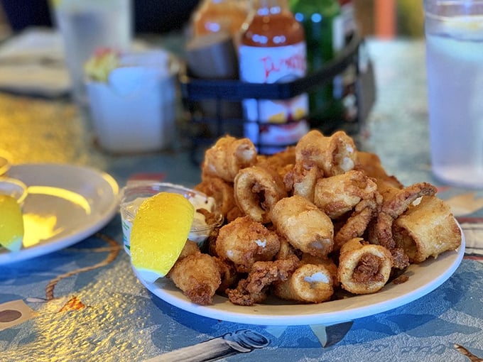 Crispy calamari that shatters with each bite—the perfect vehicle for that squeeze of lemon perched on the side.