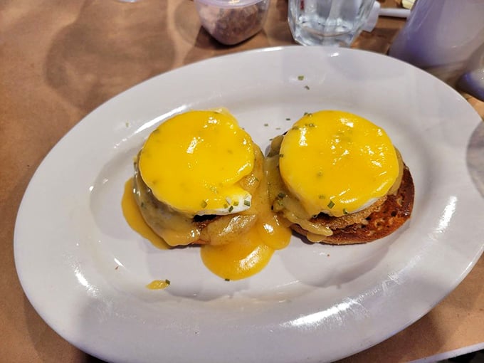 These aren't your grandmother's eggs benedict—unless your grandmother was a culinary rebel who understood the transformative power of fried green tomatoes.