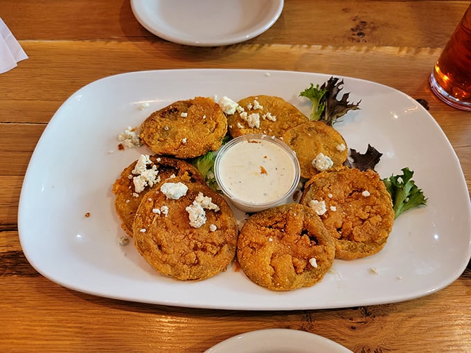 Fried green tomatoes with a golden crust and tangy center—the South's gift to appetizers and proof that unripe produce can be the star of the show.