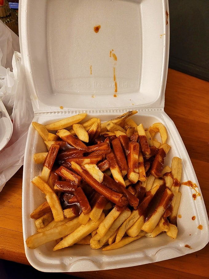 Sauce-drenched fries that make you question why you ever ate potatoes any other way—like edible mops for barbecue treasure.