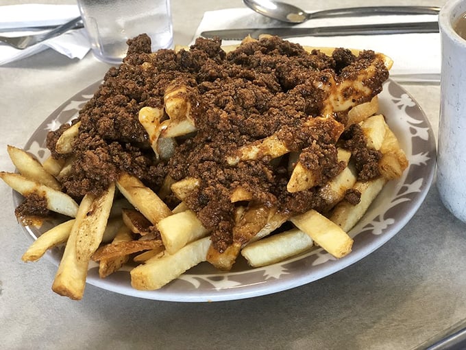 They call these "Greek fries," but I call them "where have you been all my life?" Seasoned ground beef atop hand-cut potatoes—pure genius.