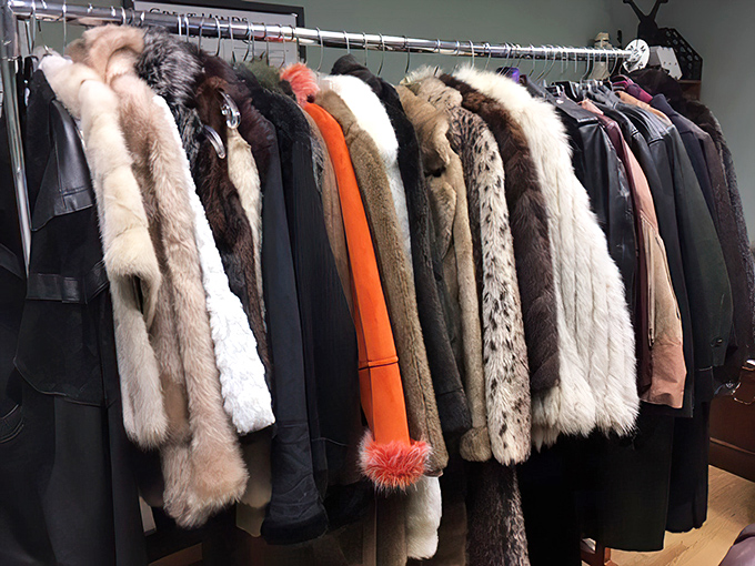 Fur and leather paradise! This collection of vintage coats spans decades of fashion history—from classic noir detective to 70s rock star.