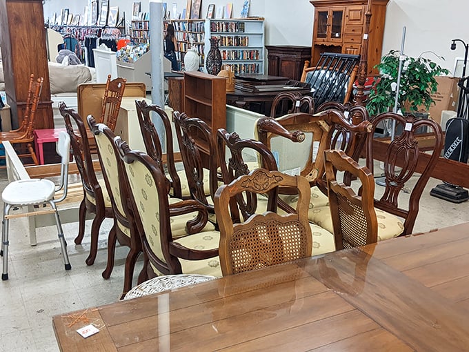 Pull up a chair—or ten! This furniture section could outfit a small palace with enough character and charm to impress actual royalty.