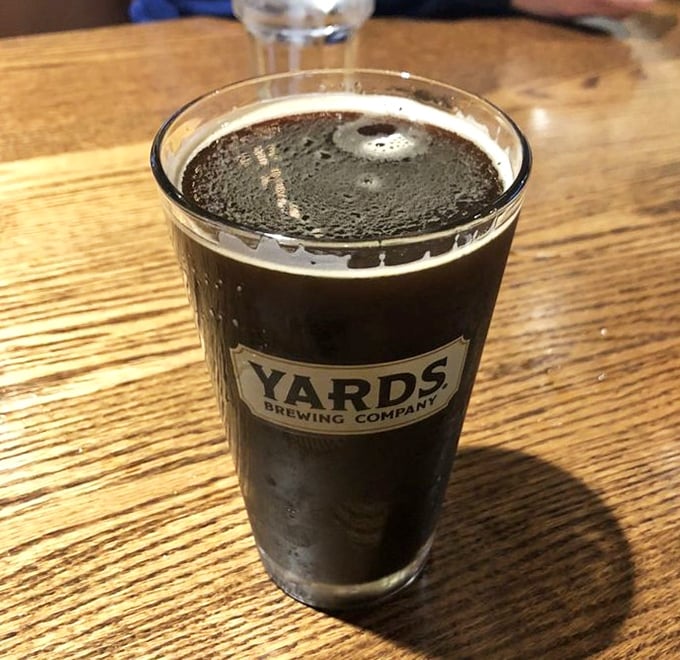 A properly poured Yards porter – dark as midnight with a head like a pillow. Beer that demands respect and rewards patience.