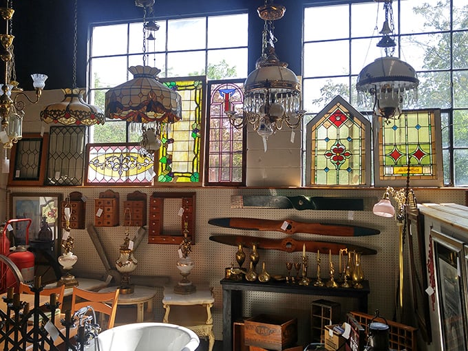 Stained glass windows that would make a cathedral jealous. That bathtub isn't just a plumbing fixture—it's a Victorian statement piece your modern bathroom desperately needs.