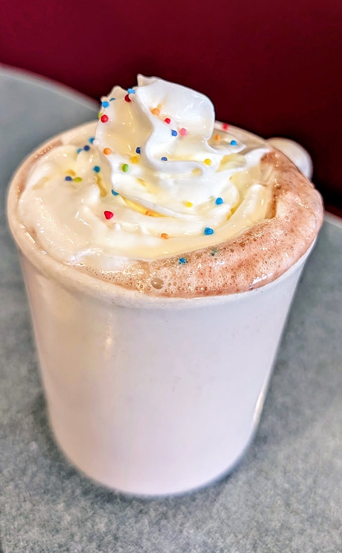 Hot chocolate that doesn't just warm your hands but hugs your soul—topped with a cloud of whipped cream that defies gravity.