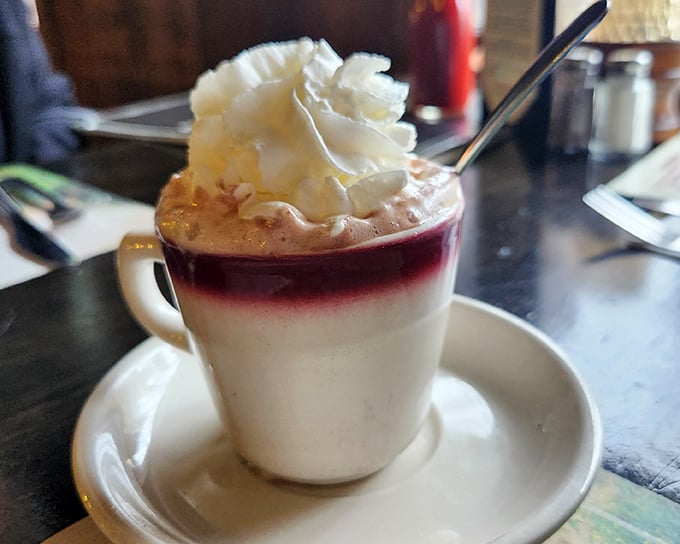 Hot chocolate that's dressed for a special occasion, topped with whipped cream that's showing off just a little. Winter blues don't stand a chance.