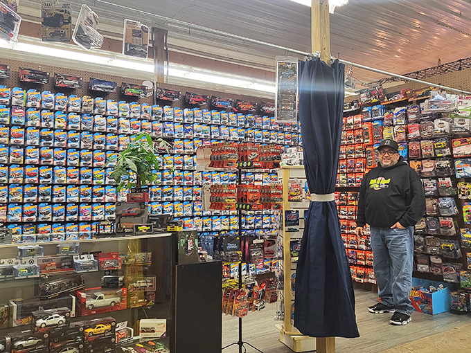 Hot Wheels heaven! For collectors, this wall represents childhood dreams all grown up—each tiny car a miniature masterpiece of American pop culture.