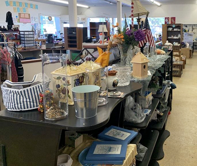 A carefully curated display of home décor treasures—where that perfect conversation piece for your mantel is hiding in plain sight.