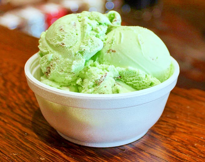 Mint ice cream that looks like it was scooped directly from some heavenly pasture – creamy, vibrant, and the perfect finale to a sandwich pilgrimage.