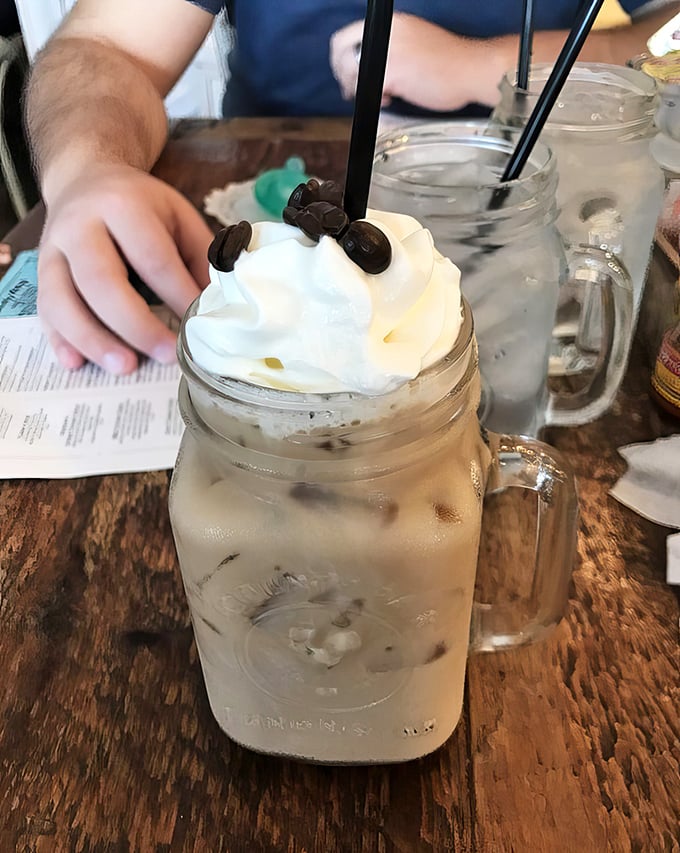 That iced Irish coffee isn't just a drink – it's liquid motivation served in a mason jar paradise.