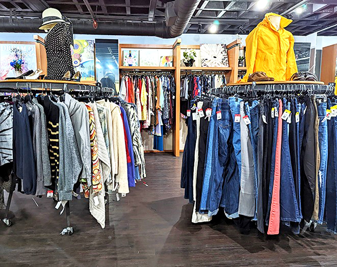 Denim heaven awaits between these racks. Someone's forgotten jacket becomes your new signature piece in this fashion democracy.