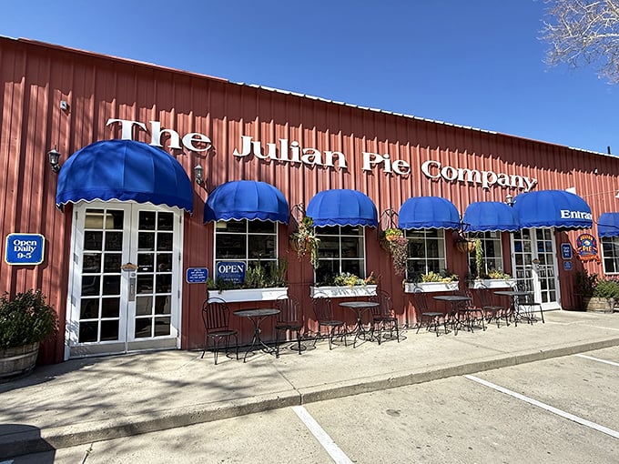 The Julian Pie Company's bright blue awnings are like beacons guiding pie pilgrims to their flaky, apple-filled destiny.